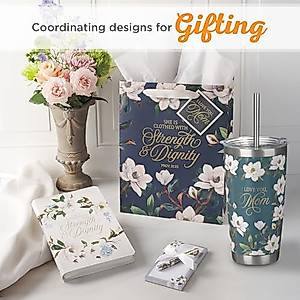 Christian Art Gifts Large Stainless Steel Double Wall Vacuum Insulated Travel Tumbler for Mothers: Love You, Mom, Inspiring Scripture, Hot/Cold, Flip Top Lid, Resusable Straw, Dark Teal Floral, 18 oz.