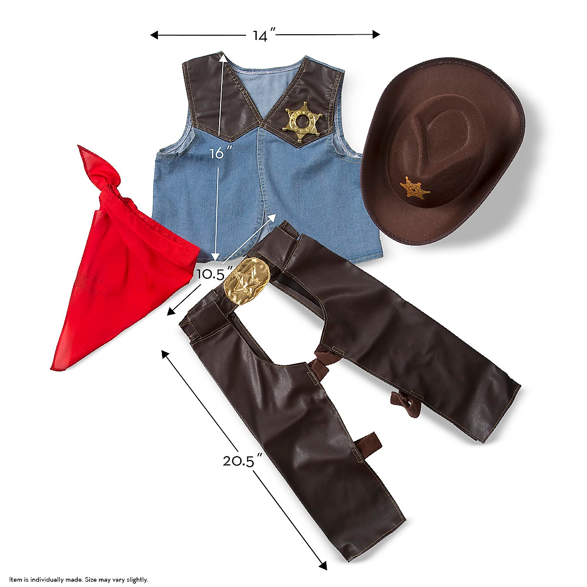Melissa & Doug Cowboy Role Play Costume Set (5 pcs) - Includes Faux Leather Chaps - Cowboy Dress-Up Role Play Costume With Vest For Boys And Girls