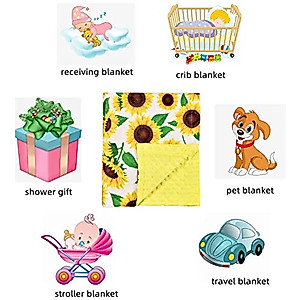 Boyoung Baby Blanket, Soft Minky Warm Blanket for Boy or Girl, Receiving Blanket with Double Layer Dotted Backing for Newborns Nursery Stroller Toddlers Crib Bedding (30x40 Inch) Sunflower, 7894218