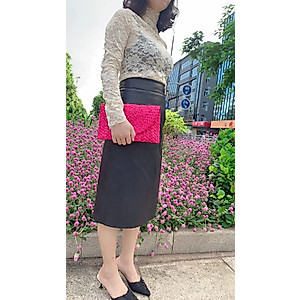 alilove Straw Clutch Bags for Women Summer Evening Handbags Bride Wedding Purse Vacation Beach Clutch Handmade Woven Envelope Wallet