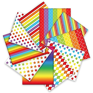 Whaline 10Pcs Rainbow Cotton Fabric Bundles 18 x 22 Inch Colorful Heart Star Wave Stripe Fat Quarters Rainbow Quilting Patchwork Squares Sewing Fabrics for DIY Handmade Crafting Home Party Decor