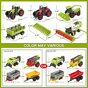 Oriate Farm Tractor Set 34 Piece Die Cast Vehicle Value Playset, Large Size 4.8" Tractors Toy Kids Birthday Gift, Farm Play Mat Tractors Animals Trailer Toys, Farm Equipment Accessories