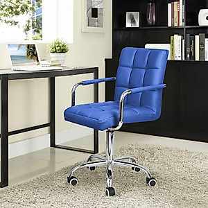 JUMMICO Desk Chair Modern Office Chair with Wheels Vanity Chair PU Leather Mid-Back Rolling Chair Cute Chair for Office, Teen, and Bedroom Desks (Black)