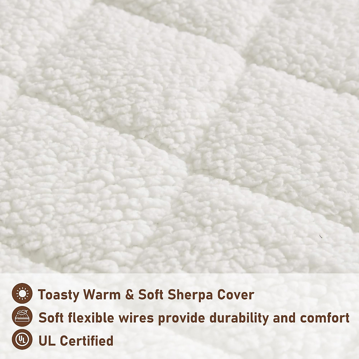 Woolrich Heated Mattress Pad Twin XL - Sherpa Electric Mattress Topper, Auto Shut Off, 5 Heat Levels Controller, Deep Elastic Pocket Up to 17" Mattress, UL Certified, Machine Washable, Twin XL White