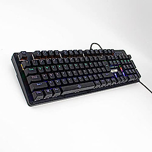 Gaming Keyboard with Customizable RGB Backlight, Tactile & Clicky Blue Switches, 104-Key Anti-Ghosting Wired Keyboard with Surround Lighting, Steel Body for PC and Laptop