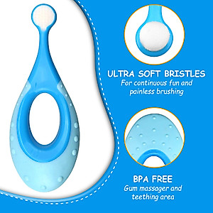 Ecovona Baby Toothbrush & Toddler Toothbrush for Age 0-2 Years Old | Extra Soft Bristle for Baby Teeth & Infant Gums | BPA-Free, Easy-Grip Finger Handle & Teething Pad | Dentist Recommended | 4-Pack