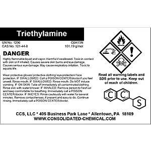 Triethylamine High Purity Solvent - New Tamper-Evident Sealed Bottles 500ml (16 fl oz)