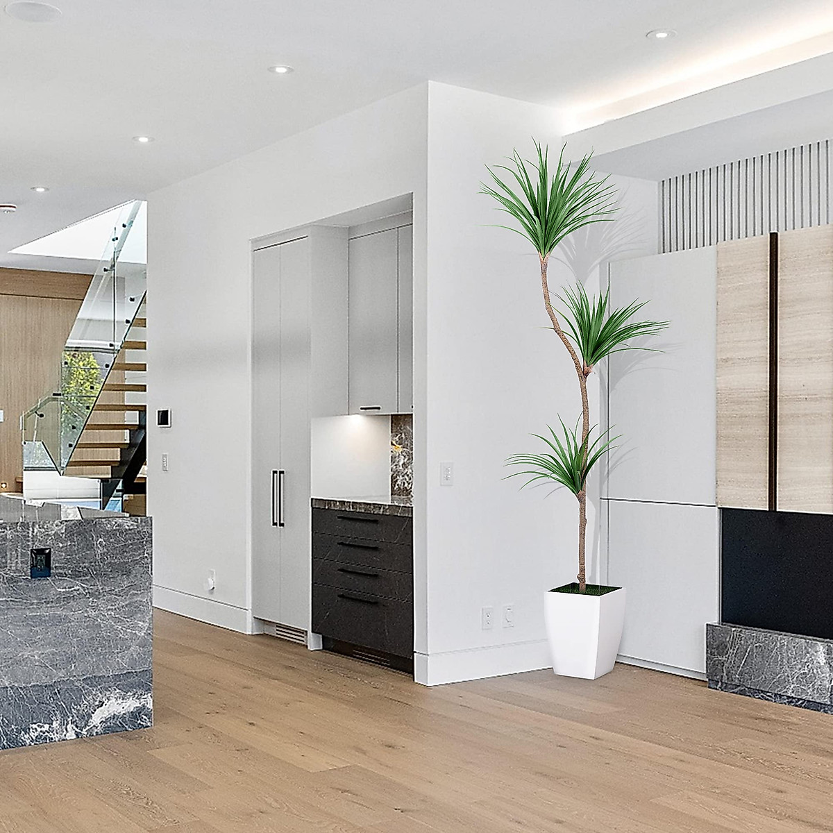 LYERSE 7ft Artificial Dracaena Tree in Plastic Nursery Pot - Tall Faux Ficus Lyrate Tropical Plants Fake Silk Tree - Artificial Trees for Office House Living Room Home Decor Indoor/Outdoor…