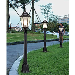 1-Light Black European Glass Lantern Street Light, Traditional Victoria Antique Outdoor Aluminum Metal Pillar Post Lamp Waterproof Column Lawn Villa Garden Landscape Pole Floor Lights D