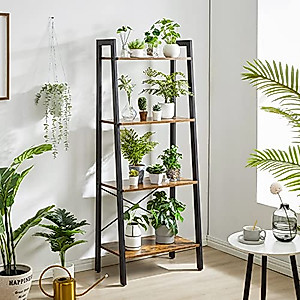 YMYNY Industrial Ladder Shelves, 4-Tier Bookcase and Bookshelf, Storage Rack with Metal Frame, Standing Organizer Shelf for Bathroom,Living Room,Office, 23.6 x14 x58.5 inch,Rustic Brown,HD-UHTMJ014H