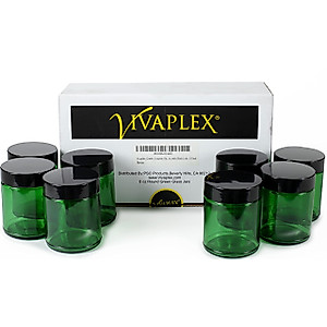 Vivaplex, Green, 8 ounce, Round Glass Jars, with Black Lids - 8 Pack