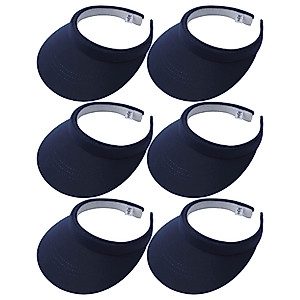 6 Pack Visor for Women Men Adjustable Sun Hats Outdoor Sports Visors Wide Brim Uv Protection Twill Clip On Cap Summer Beach Golf Blue (Navy)