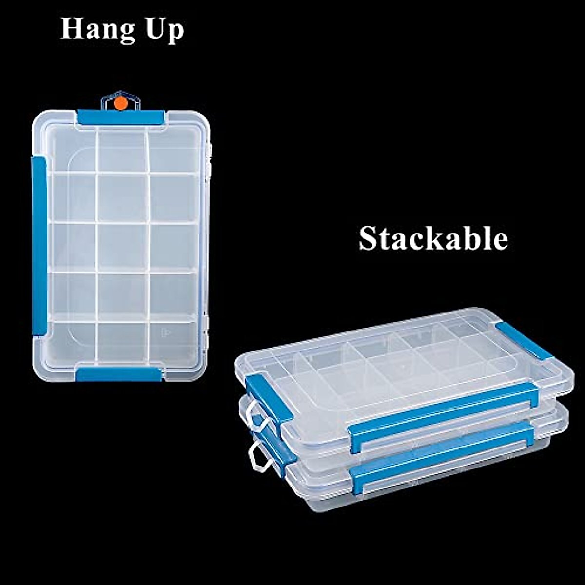 BangQiao 2 Pack Adjustable Plastic Divider Storage Box Container for Bead, Button, Small Parts, 15 Grids, Clear