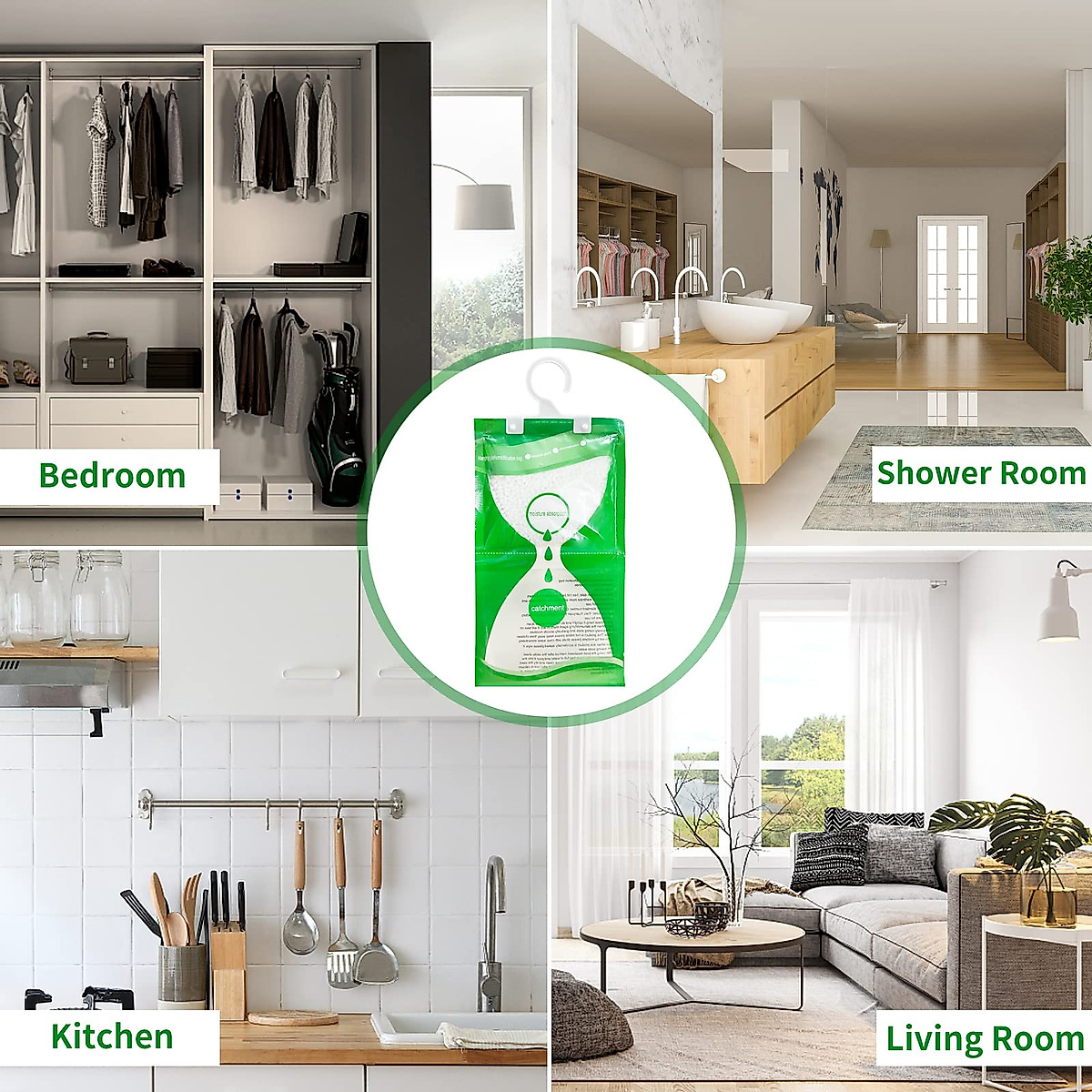 Wardrobe Dehumidifier Hanging Bags,7 Packs Moisture Absorber Deodorate Moistureproof Desiccant Use for Kitchen Bathroom Wardrobe,Closet Dehumidifier Bags