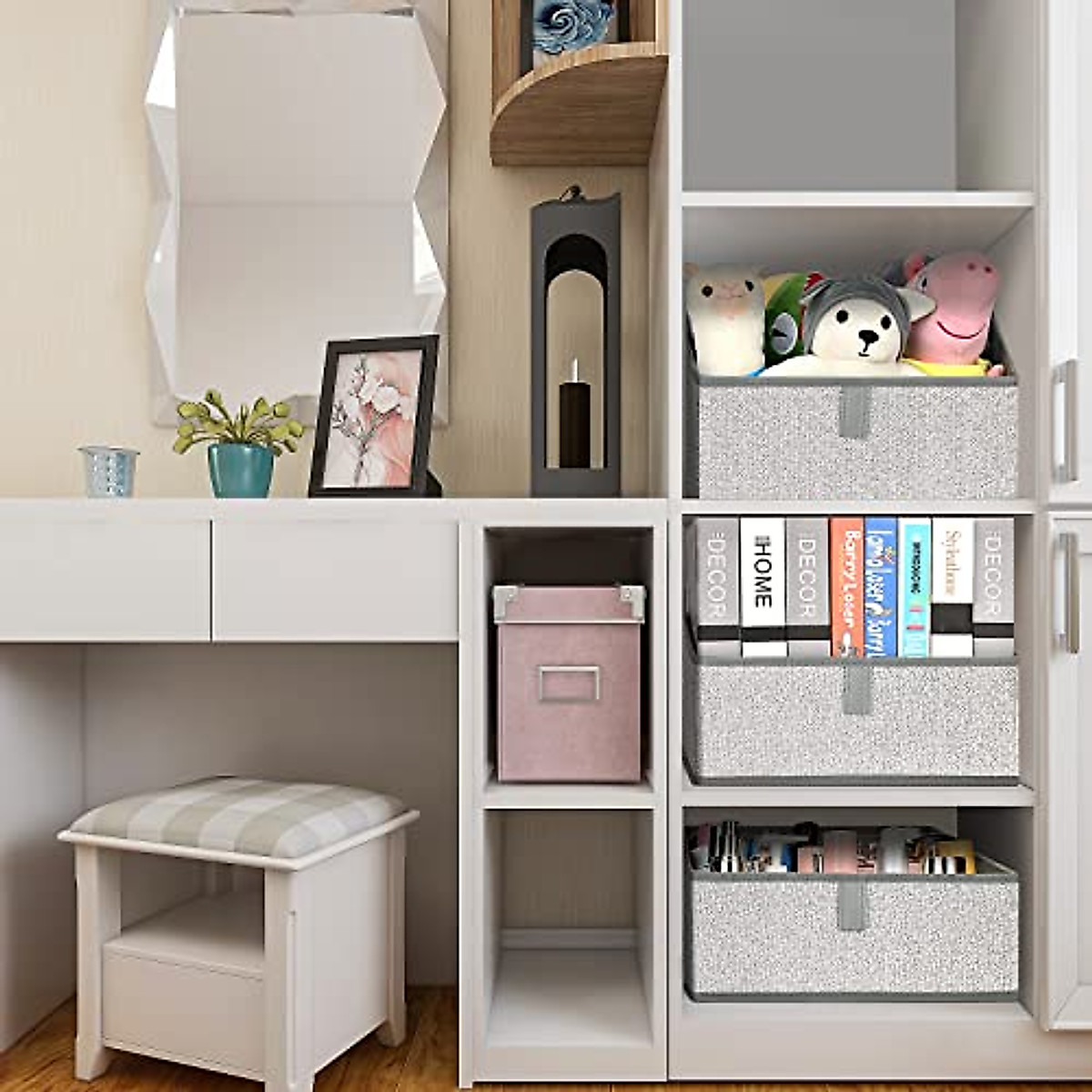 DIMJ 6 Pack Trapezoid Storage Bins Basket for Closet Storage, Fabric Baskets for Closet Shelves, Foldable Storage Cube for Toys, DVDs, Books, Blended