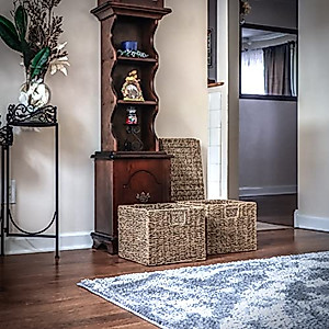 12.7" Foldable Seagrass Storage Basket with Iron Wire Frame by Trademark Innovations (Set of 4))