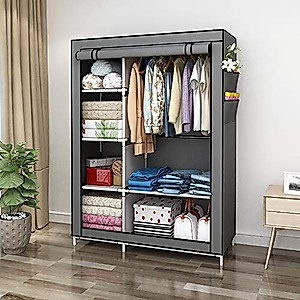 UDEAR Closet Organizer Wardrobe Clothes Storage Shelves, No-Woven Fabric Cover with Side Pockets,Grey