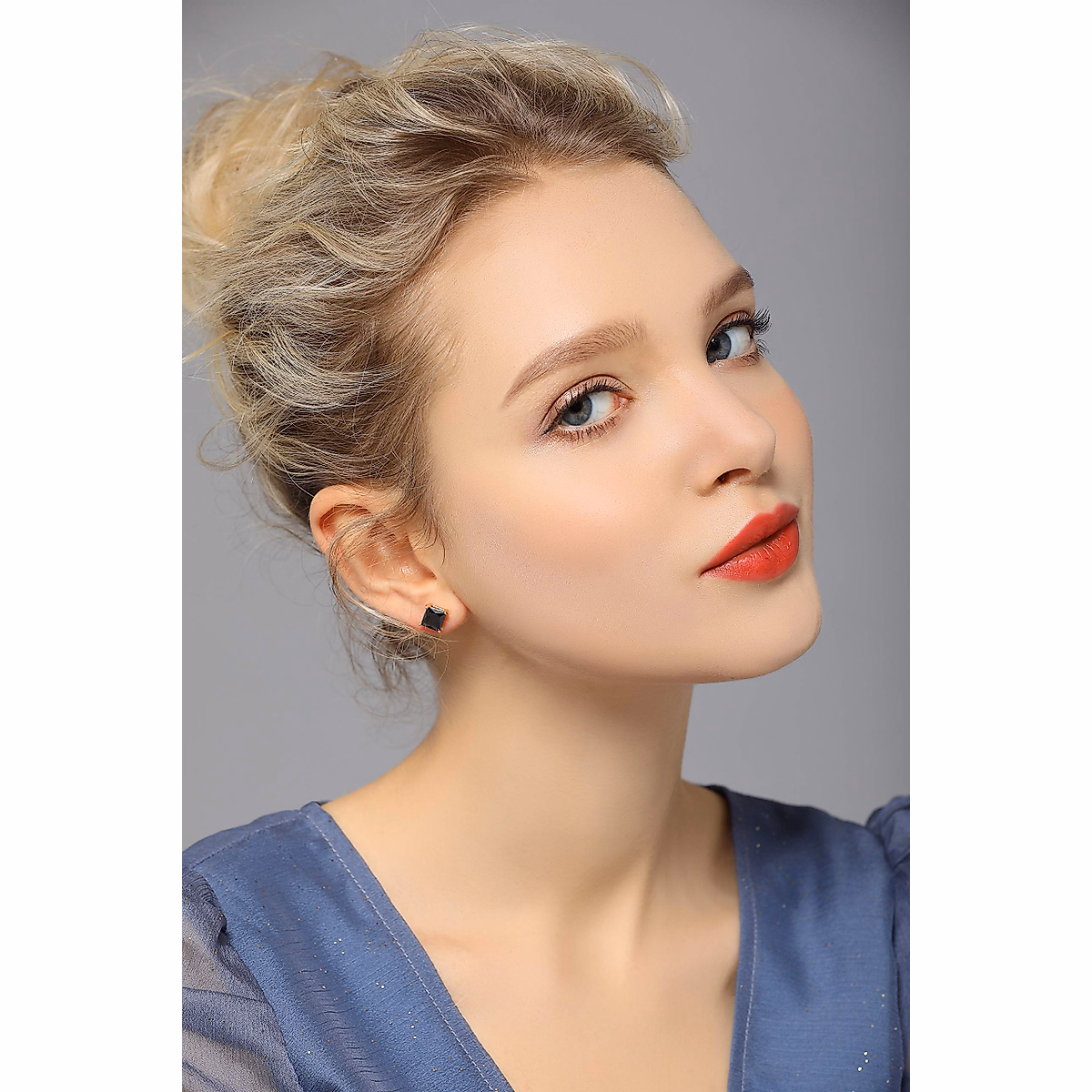 FOSIR Womens Mens 18K Yellow Gold Plated Black Square Clear Cubic Zirconia Stud Earrings(5 Pairs, 3-7mm CZ)