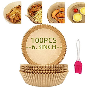 Air Fryer Disposable Paper Liner, 100 Pcs Non-stick Round Parchment Paper Oil Resistant, Waterproof, Food Grade Baking Paper Baking Microwave Baking Paper Unbleached -6.3 Inch(Natural)