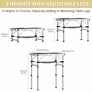 Anbte Folding Camping Table, Aluminum 24" x 16" Adjustable Height Small folding table with Carrying Handle, Lightweight, Portable Camping Table Waterproof for Outdoor Indoor Picnic Beach BBQ (Black)