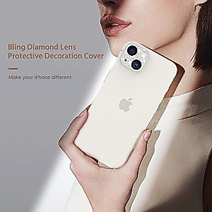 Goton Bling Metal Protector for iPhone 14 Plus & iPhone 14 Camera Lens Protector [No Glass], Glitter Diamond Lens Cover for iPhone 14 Plus & 14 Accessories Silver+Rose Gold