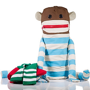 SUCK UK Sock Monkey Laundry Bag and Hanging Washing Basket with Velcro Hands, Multicolor