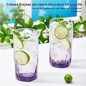 CREATIVELAND Solid Color Drinking Glasses Set of 6, 13.5 OZ Wind-blown Ripples Glass Tumbler Glassware for Water, Juice, Different Options for Home, Restaurant, Hotel, Bar,Purple