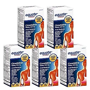 Cimetidine 200 mg - Heartburn Relief, Stomach Acidity Reducer by Equate, 60 Tablets (Pack of 5)
