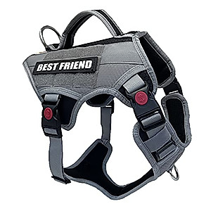 Albcorp Tactical Working Dog Vest Harness - No-Pull Service Dog Jacket with Reflective Hook & Loop Patches - Padded Handle, Front/Side Buckles with Quick Release Buttons, Adjustable Straps - Black, XL