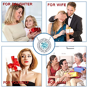 March Aquamarine Pendant Birthstone Necklace - 925 Sterling Silver Dainty Birthstone Necklaces with Solitaire Round Cubic Zirconia Anniversary Birthday Gifts for Women Mom Wife Her