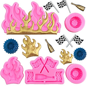 Rainmae Flame Fondant Molds, Car Tire Fondant Mold, Hot Fire Silicone Molds, Round Tire Mold, Truck Wheel Shape Mold For Sugar Cake Decoration Cupcake Topper Candy Chocolate Gum Paste Polymer Clay