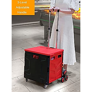 Folding Trolley Cart, Boot Cart with Noiseless Wheel, Foldable Utility Cart Heavy Duty Handcart with Stair Climbing Wheels Portable for Groceries Collapsible Teacher Crate for Office