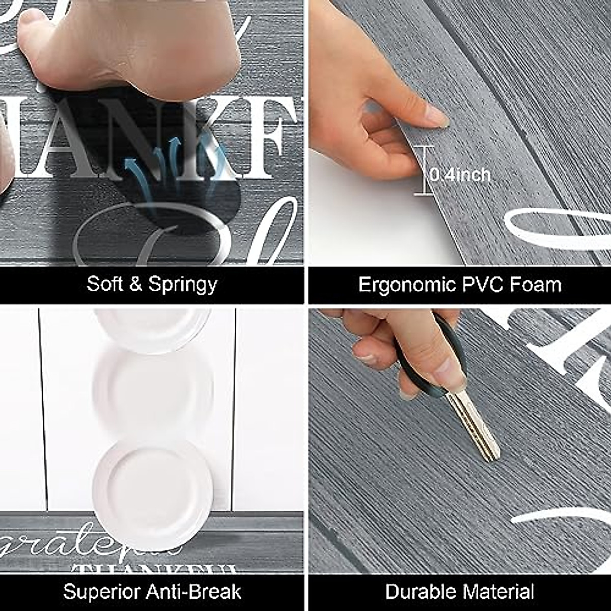 HEBE Anti Fatigue Kitchen Mat Set of 2 Non Slip Cushioned Kitchen Mats for Floor Waterproof Farmhouse Kitchen Rugs and Mats Set Comfort Standing Desk Mat Carpet for Sink,Office,Laundry