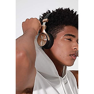 Riwbox BN5 Bluetooth Headphones Over Ear, Folding Stereo Headphones Wired Wireless with Mic Compatible for iPhone/iPad/TV/PC/Online Class/Home Office (Black&Gold)