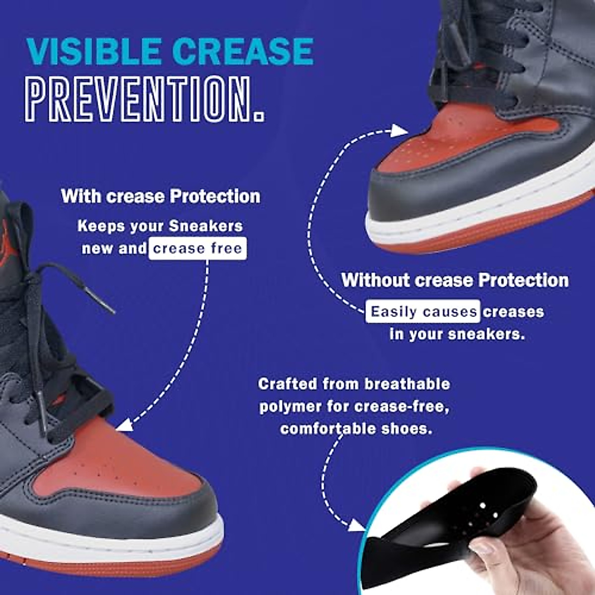 2 Pairs Crease Protectors for Air Force 1 Shoes, Jordan 1, Dunk Low – Sneaker Crease Guard, Anti Crease for Men (US Size 8-12, Black + White)