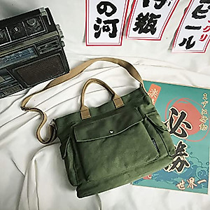 Canvas Crossbody Tote Shoulder Purse Bag for Women and Men with Multi-pocket for Shopping, Travel and Work(Green/620)