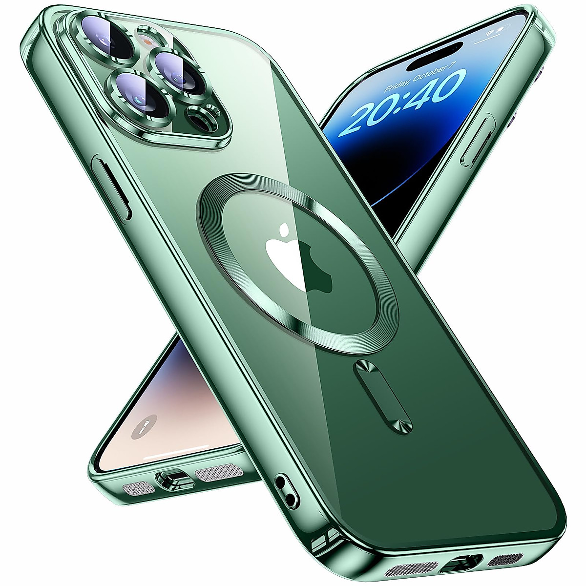 JAZZCAMEL for iPhone 13 Pro Max Case with One-Piece Lens Protection [Perfect Match for MagSafe] [with Top Class Screen Protector x1] Slim Luxury for Women Girls Men 6.7inch - Green