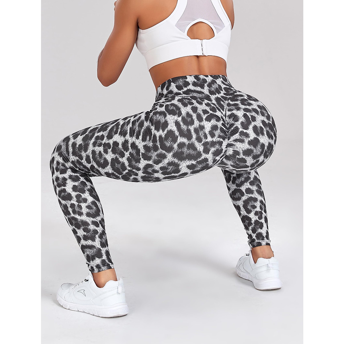 FITTOO Women's Print Ruched Booty Leggings Butt Lifting Yoga Pants Black M