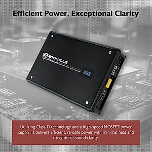 Rockville KRYPTON-M2 Mono Car Amplifier, 1 Ohm, 3000W, Class-D, EQ, Low Pass Filter, Dyno-Certified, Bass Remote, Perfect for Subwoofers and Car Audio