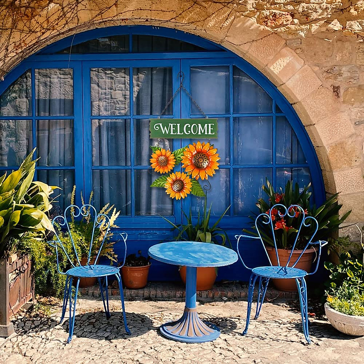 Sunflower Welcome Sign for Front Door, Sunflower Wreath, Hanging Fall Sunflower Welcome Door Sign for Outdoor, Farmhouse, Patio, Garden, Home (Metal)