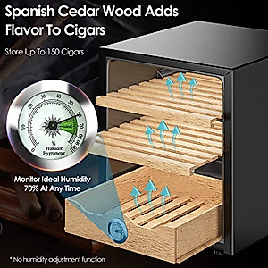 MANITAN 50L Electric Cooler Box for 300 Capacity 54-73℉ Temperature and Humidity Stable with Spanish Cedar Wood Shelves
