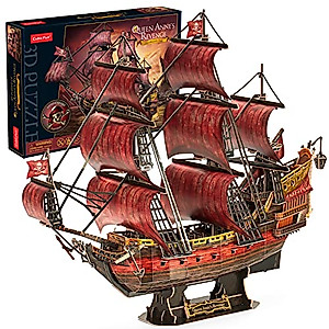 3D Puzzles for Adults Kids Laser Red Queen Anne's Revenge 391 Pcs Cool Pirate Ship Arts & Crafts for Adults Brain Teaser Puzzles for Adults Model Kits Room & Home Decor Birthday Gifts for Women Men