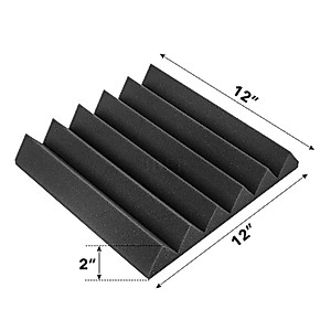 JBER 6 Pack Acoustic Foam Wedge, 2" X 12" X 12" Studio Soundproofing Panels Fire Resistant Sound Proof Padding Acoustic Treatment Foam (6 Square Feet, Charcoal)