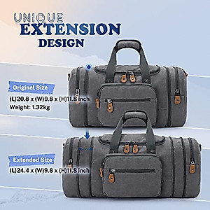 Gonex Canvas Duffle Bag for Travel 50L Expandable Duffel Weekend Overnight Bag men (Gray)