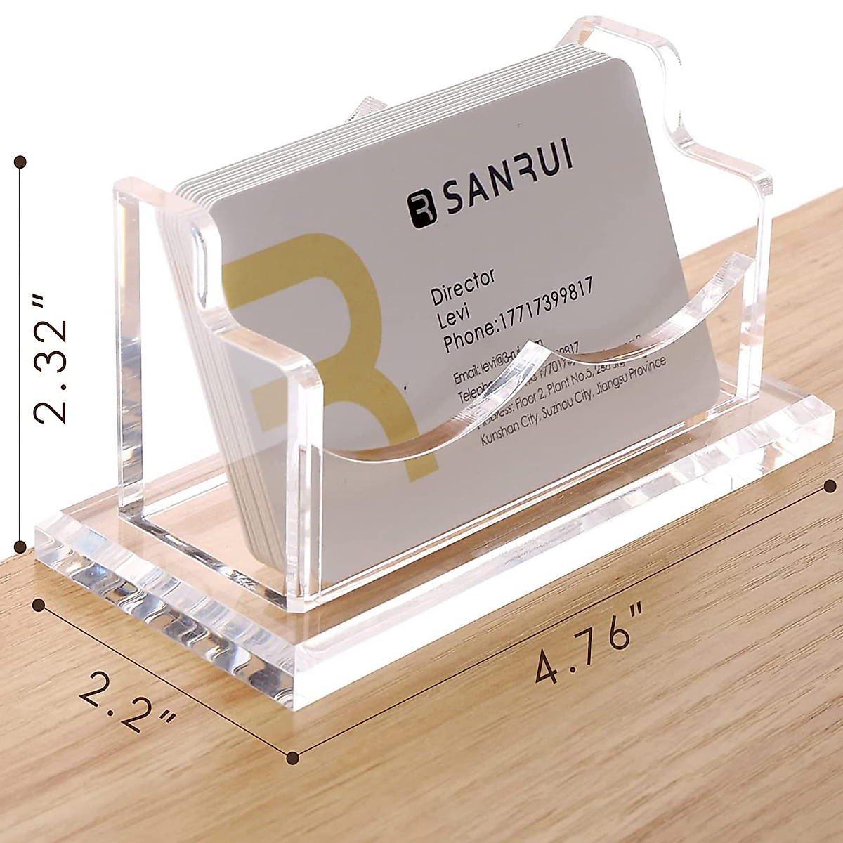SANRUI Clear Horizontal Business Card Holder Stand for Desk, Acrylic Desktop Display Name Cards Holders Organizer Storage Rack,for Exhibition, Home , Office ,1 Tier 1 Pocket , 60 Card Capacity