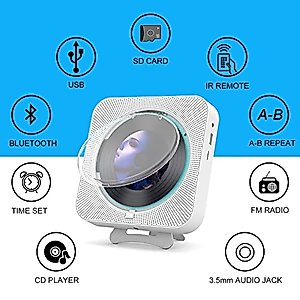 Portable CD Player with Bluetooth, MICOCIOUS Desktop CD Player for Home CD Music Players with Remote Control, Timer, Built-in Dual Speakers with LCD Display/Home Audio Boombox/FM Radio