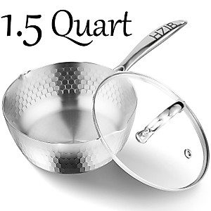 HZIB Stainless Steel Saucepan with Glass Lid,Two Side Spouts for Easy Pour,Ergonomic Handle, Multipurpose Sauce Pan with Lid, Yukihira Sauce Pan,Stock Pots Use for Home Kitchen Restaurant - 1.5 Quart