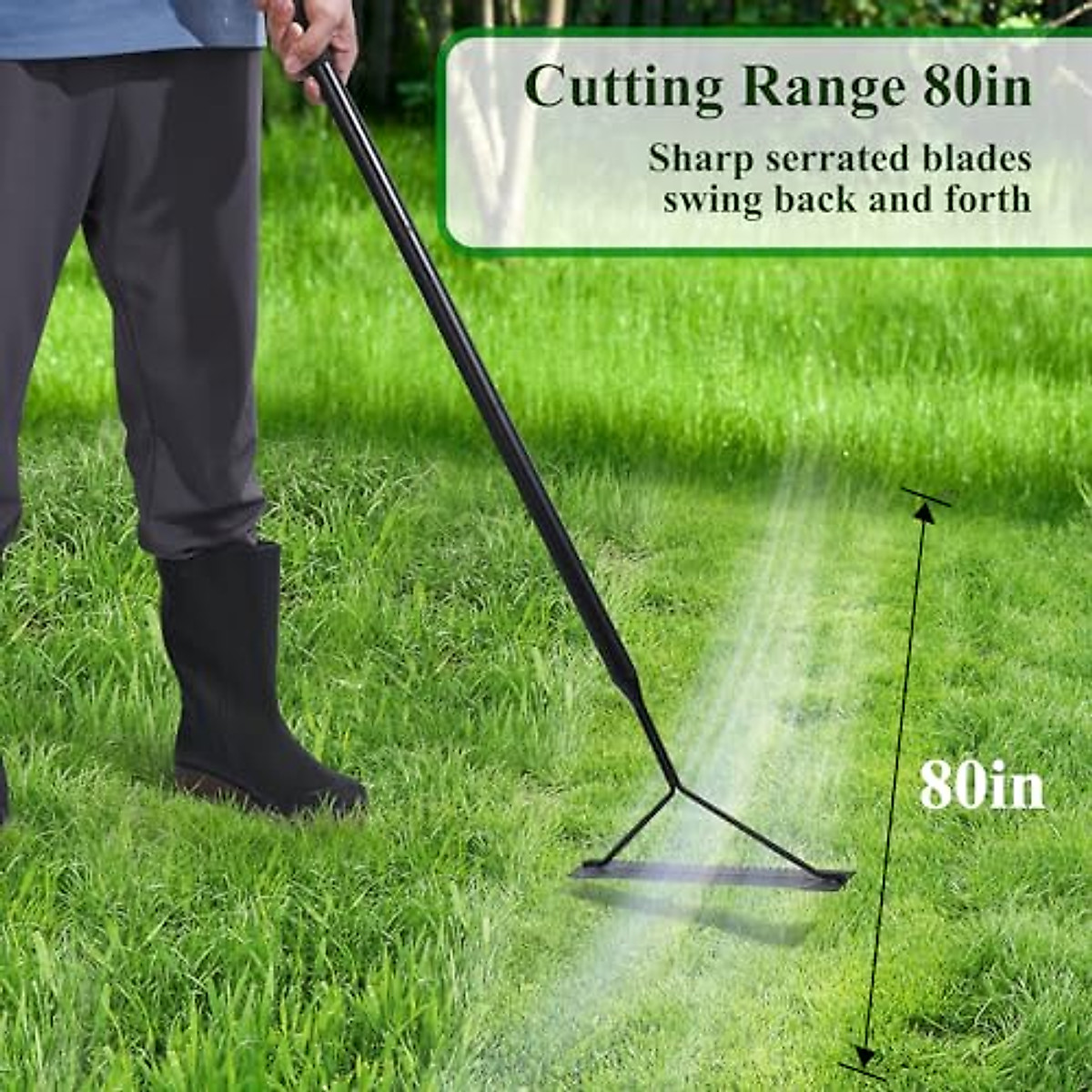 DACK 43" Weed Grass Cutter with Double-Edged Serrated Sharp Steel Blade, Manual Weed Whacker Grass Whip Cutting Hand Tool, Handheld Weed Wacker for Overgrown Weeds in Yard, Field and Ditches