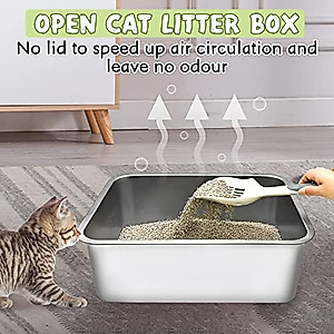 BNOSDM 2 Pack Stainless Steel Litter Box Smooth Litter Pan for Cats and Rabbits Metal Cat Litter Box High Sided, Non Stick, Easy to Clean, 17.7" L X 13.8" W X 5.9" H