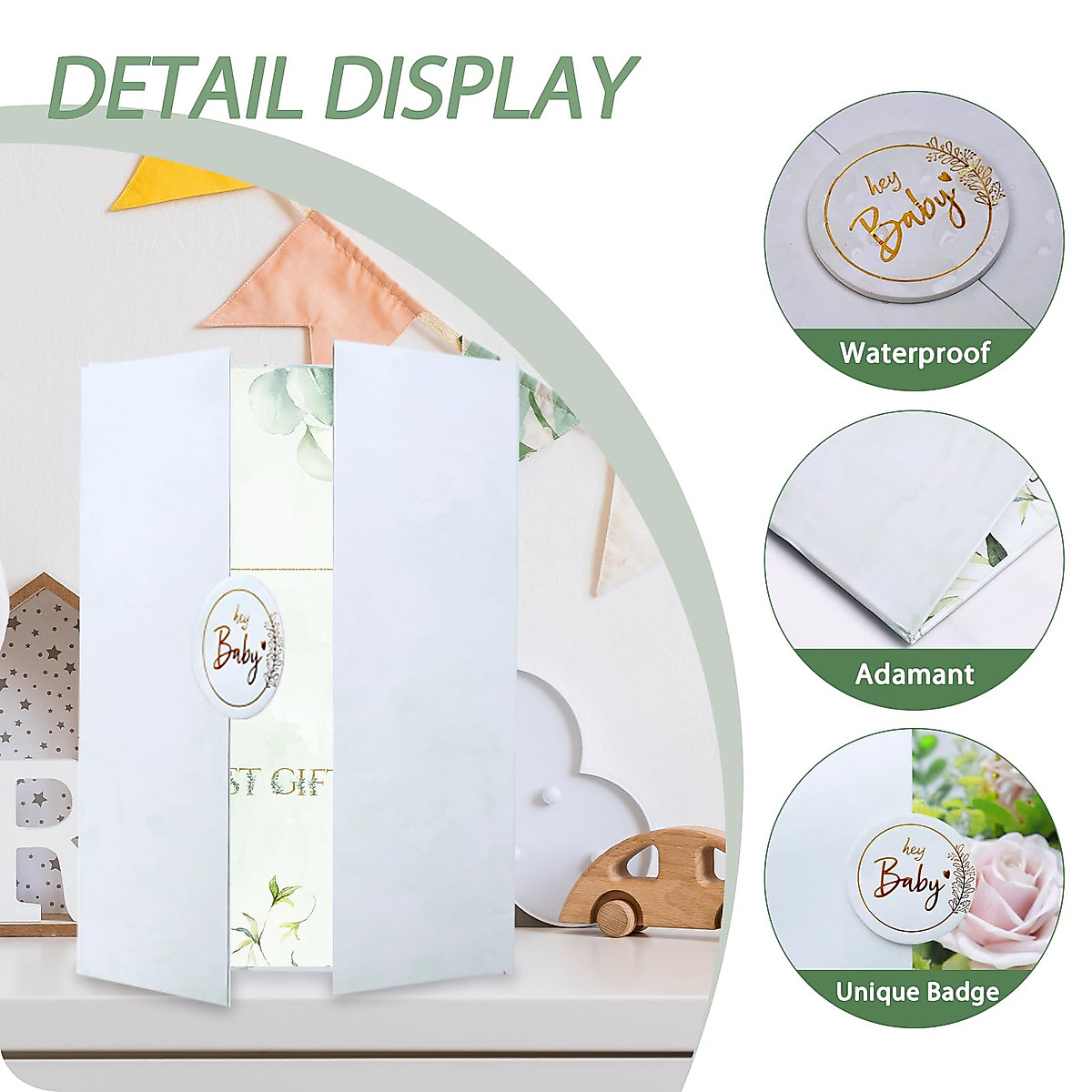 Vlipoeasn Baby Shower Guest Book Alternative, DIY Cute Baby Shower Signature Book, Baby Shower Party Decorations, Green and White Baby Shower Party Sign in Book